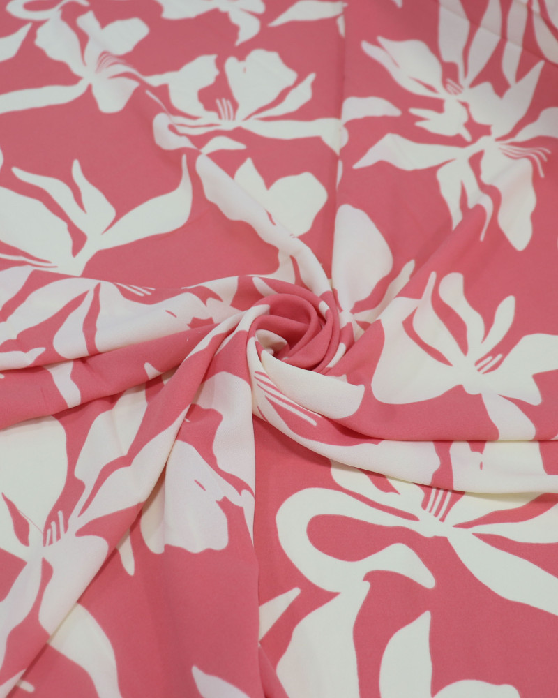 Tecido Crepe Koshibo Macro Flores Creme e Rosa Goiaba (0.8m) | Casa Boa ...